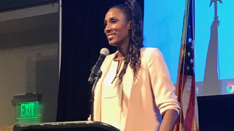 Basketball star Leslie tells students to strive for success ...